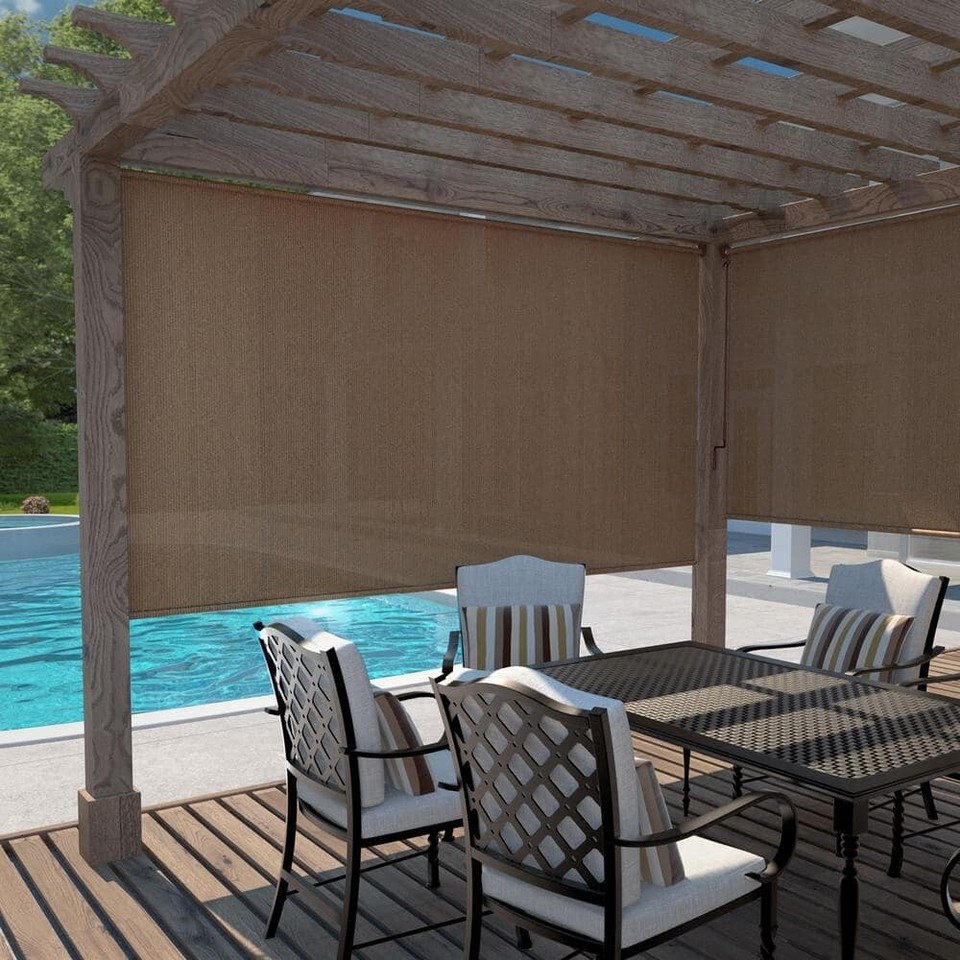 Coolaroo Exterior Roller Shade Walnut Fade Resistant Fabric 48 in. W x ...