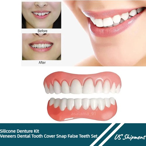 Silicone Denture Kit Veneers Dental Tooth Cover Snap False Teeth Set ...