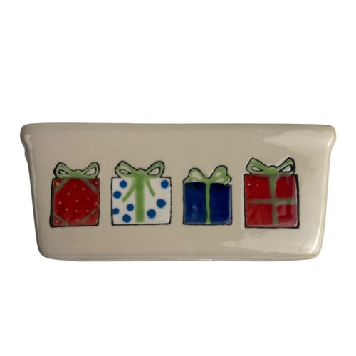Ceramic Christmas Present Butter Dish Candy Trinket Holder Holiday ...