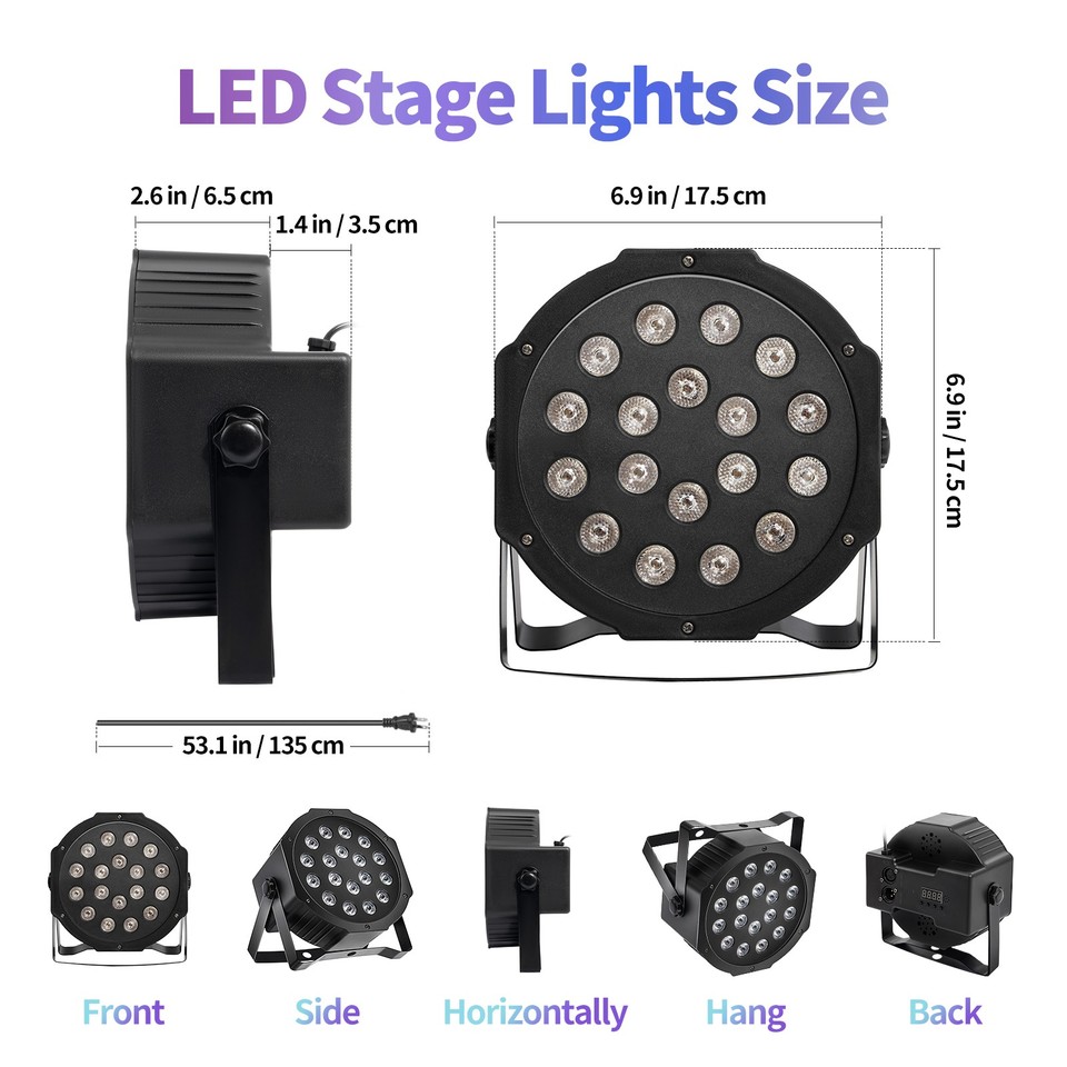 8 Pack LED Stage Lights DMX 18x3W RGB Par Can Lights with Remote ...