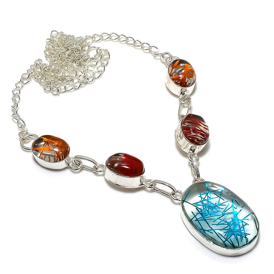 Blue Rutile, Rutile Gemstone Handmade 925 Silver Jewelry Necklace 18" R ...