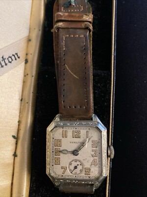Vintage 1928 Hamilton Square Watch Silver Dial Gold Filled Working With ...