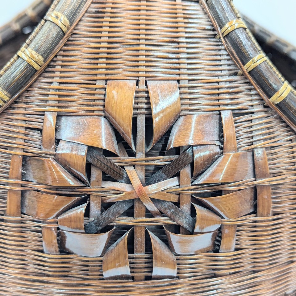 Ikebana Bamboo Woven Style Carrying Arm Basket Market Gathering VTG ...