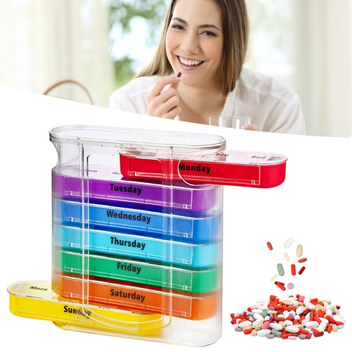 Daily Pill Box Pill Case 7 Days Pill Box with 28 Grids Plastic 7 Colors ...