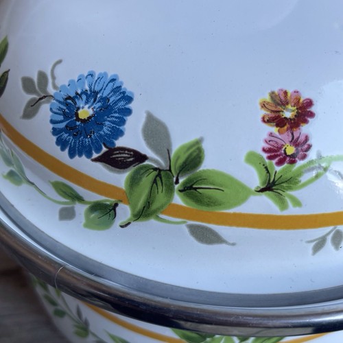 RARE Wiener Email Austria COOKING POT WITH LID Colorful Floral ...
