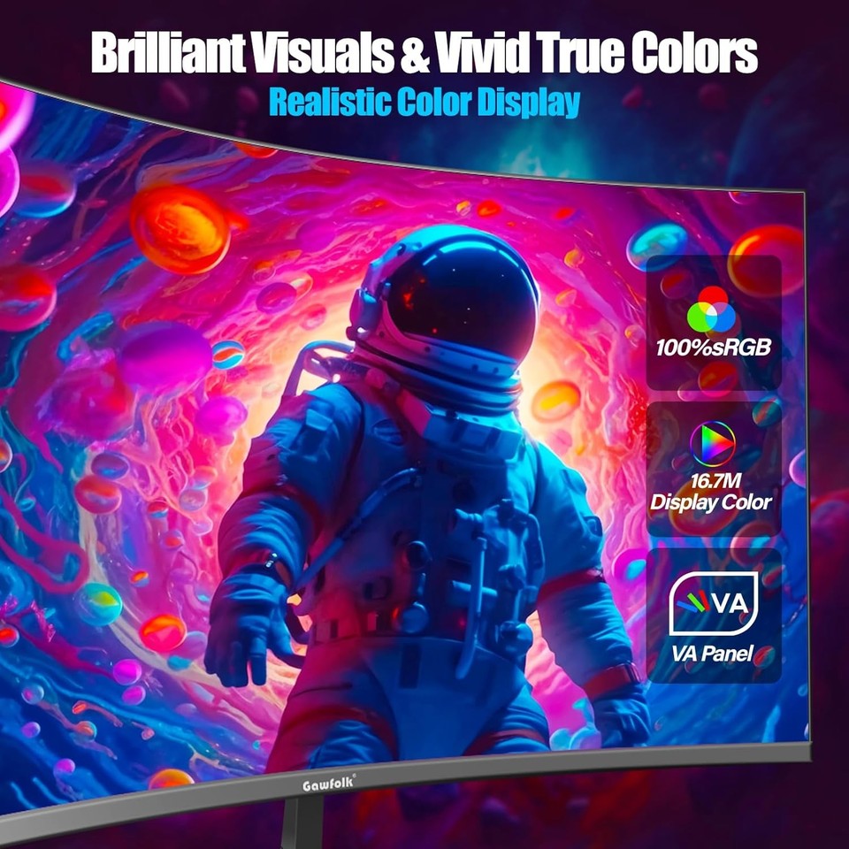 Gawfolk GF270C 27 Inch Curved Gaming Monitor,144Hz/180Hz PC Monitor ...