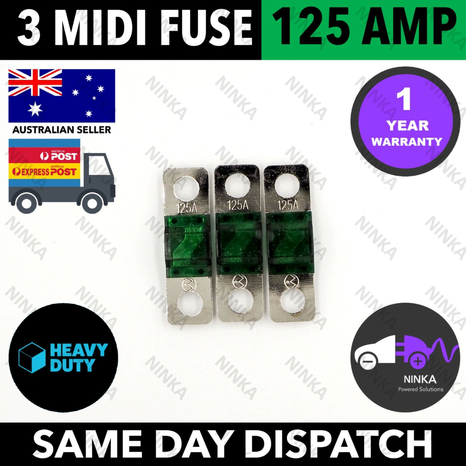 3 x 125 AMP Midi Fuses 125A for Dual Battery ANS Fuse Holder Solar ...