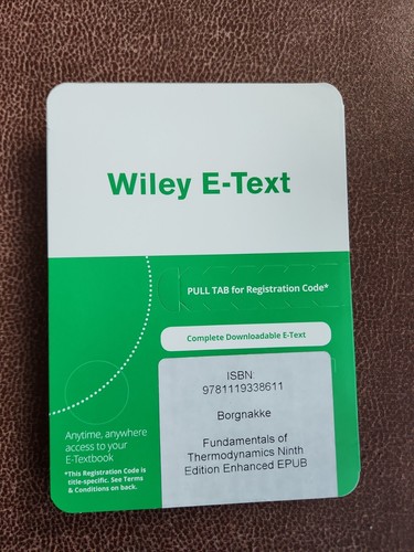 Wiley E-Text Fundamentals Of Thermodynamics 9th Edition Code Card | eBay