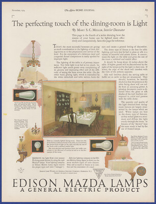 Vintage 1924 EDISON MAZDA LAMPS General Electric Light Bulbs 20's Print ...