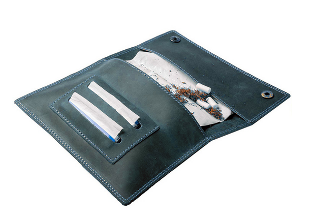 Cigarette tobacco pouch case holder pocket Smoking bag cow Leather blue ...