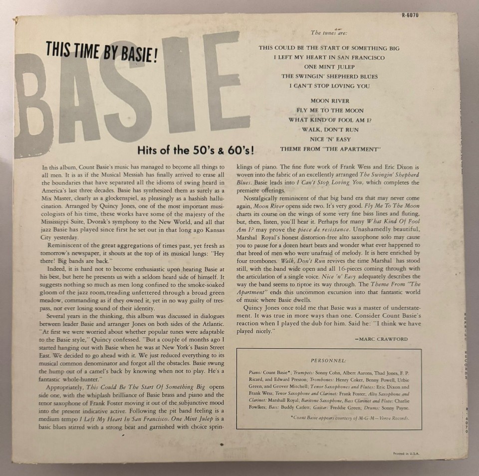 COUNT BASIE – THIS TIME BY BASIE! - HITS OF THE 50'S & 60'S - VINYL LP ...