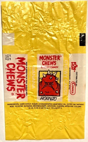 Vintage 1989 MONSTER CHEWS Chewy Candy Container HORNZO Wax Wrapper ...