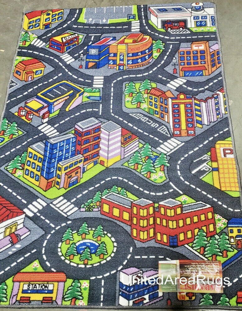3x5 Area Rug Play Road Driving Time Street Car Kids City Map Parking ...