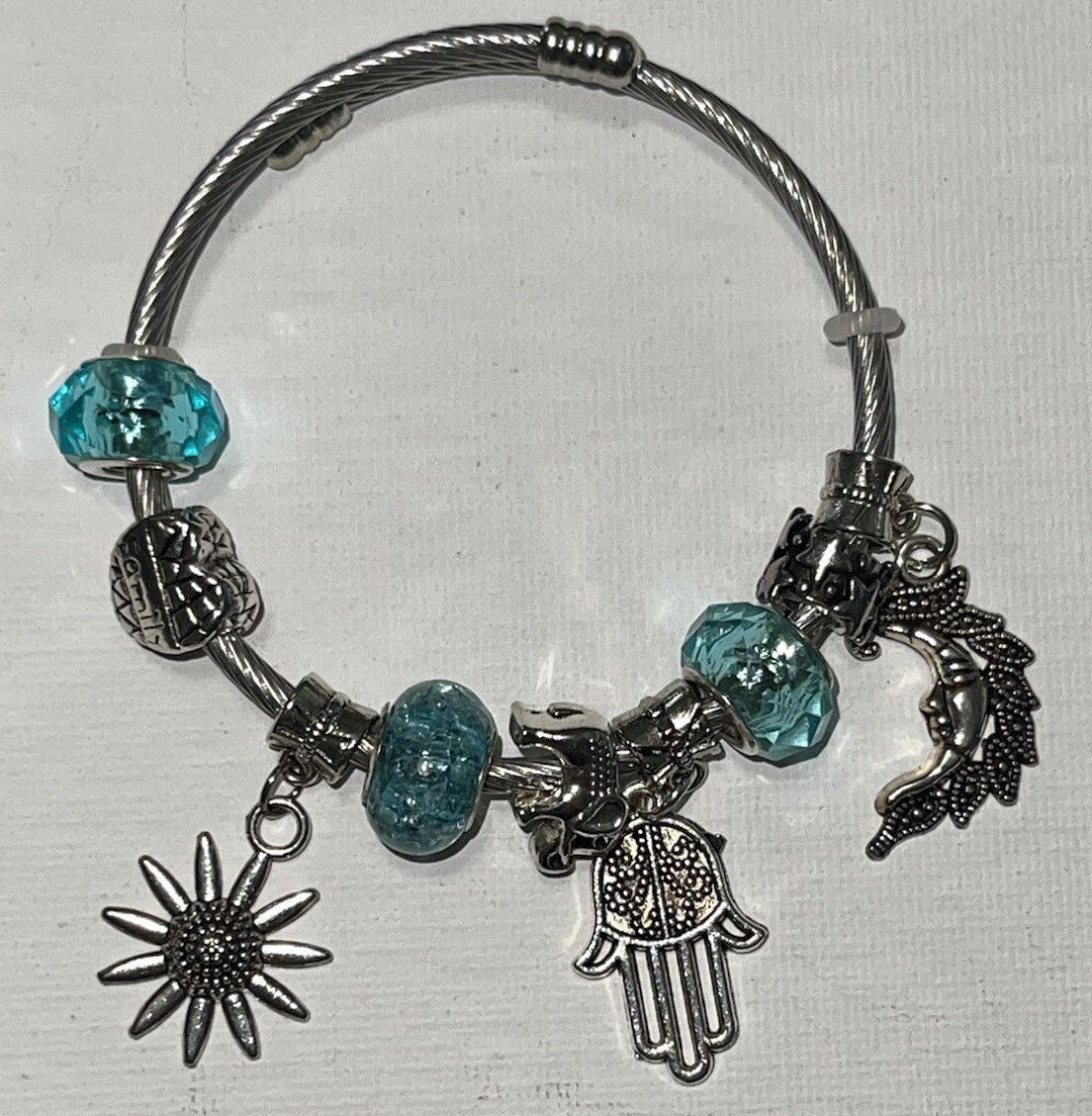 Silver Plated Aqua Light Blue Charm Stretch Bracelet | eBay