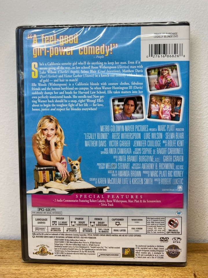 (New/Sealed) Legally Blonde {2001} (DVD, 2006 Release, Fullscreen ...
