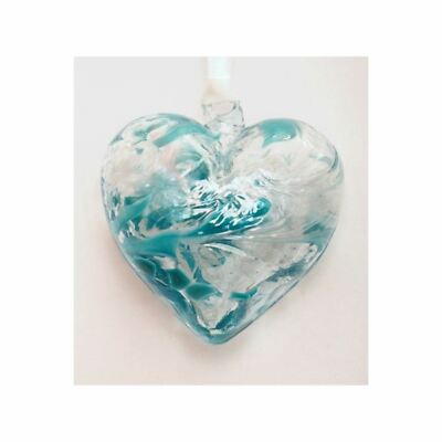 Milford Friendship Turquoise Glass Heart Love Small Handmade Hanging ...