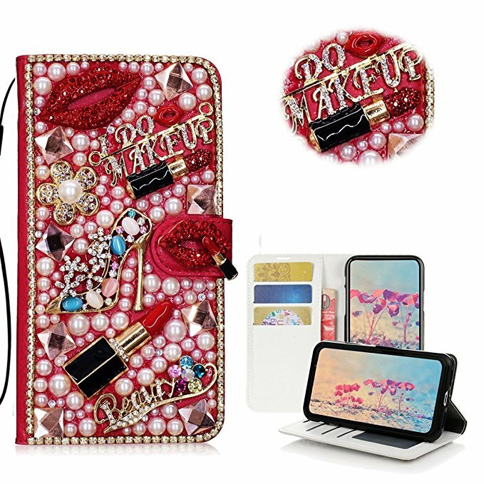 Lips Heart Leather Bling Diamond Glitter Wallet Case Card Rhinestone ...