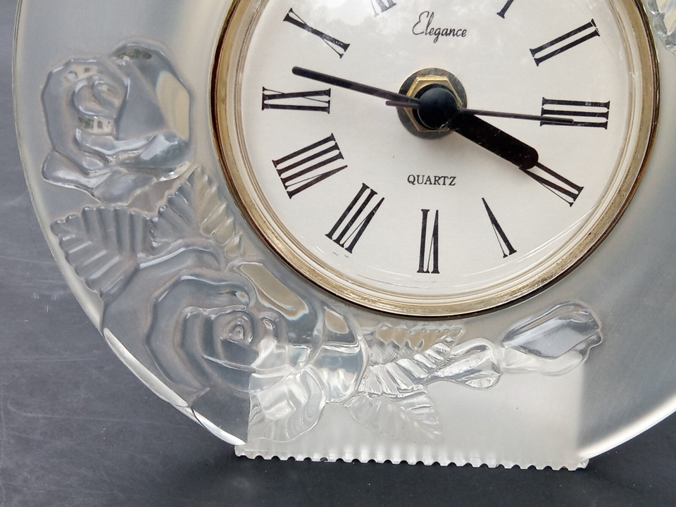 Vintage Elegance Quartz Desk/Vanity Battery Clock with Frosted Rose ...
