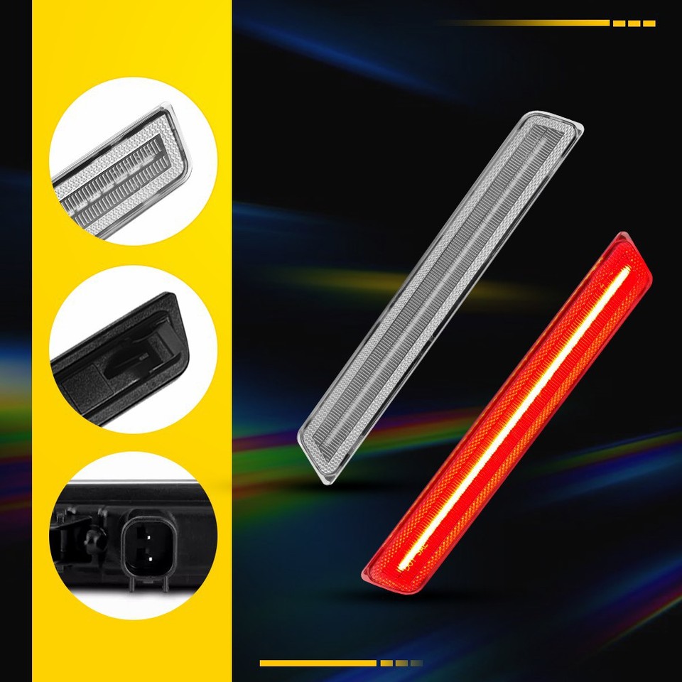 For Dodge Challenger 15-23 Clear Red LED Rear Bumper Side Marker Signal ...