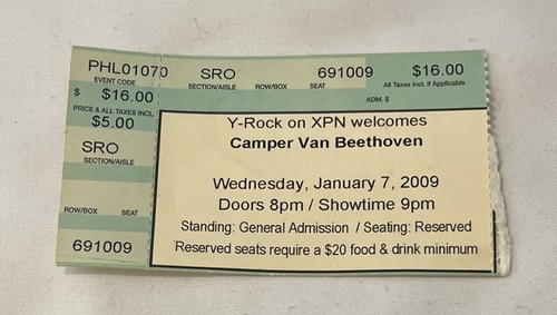 Camper Van Beethoven Ticket Stub 1/7/2009 | eBay