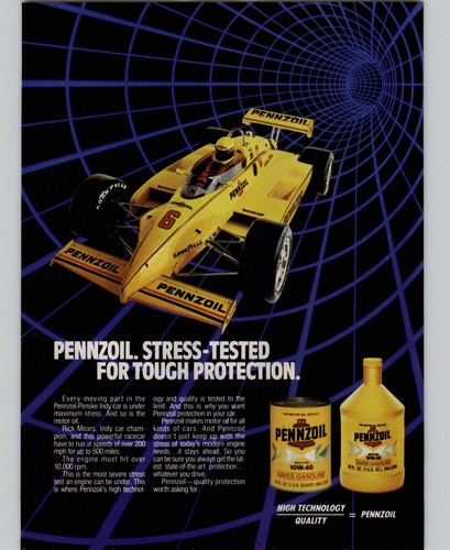 1984 Vintage Print Ad Pennzoil Motor Oil Pennzoil Penske Indy Car ...