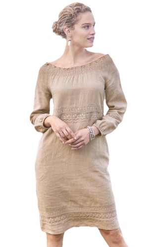 J Jill Linen Dress Large Crochet Lace Midi Smock Neck Pockets Spring ...