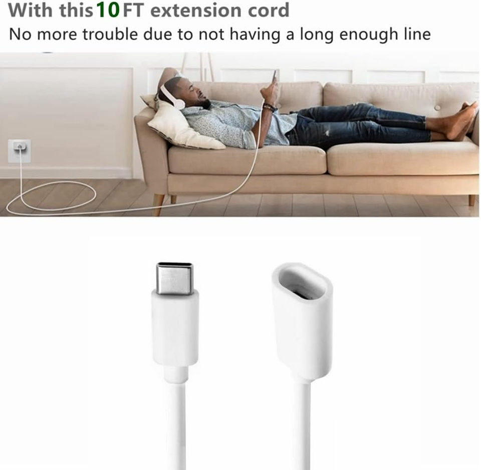 10Ft Long Type C Extension Cable, USB C Male to Female Extender Cord ...