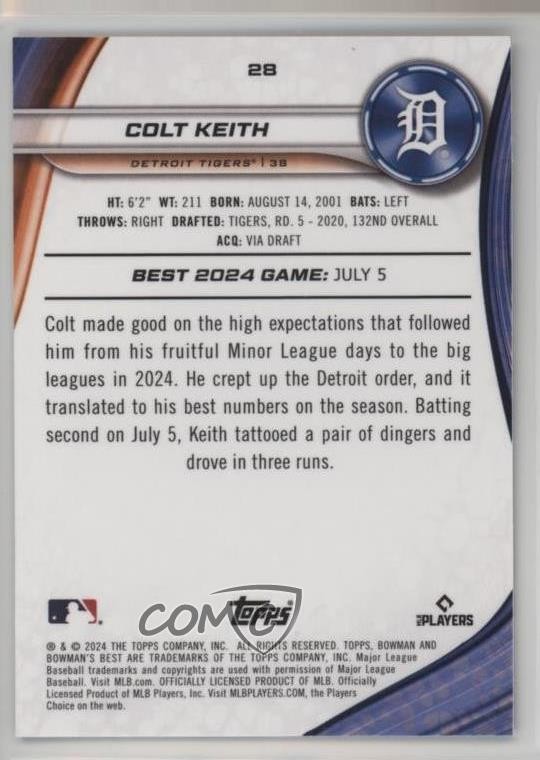 2024 Bowman's Best Purple Mojo Refractor /250 Colt Keith #28 Rookie RC | eBay