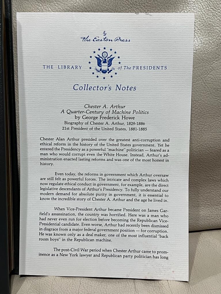 Easton Press- Library of the Presidents- Chester A Arthur- Howe- 1987 ...