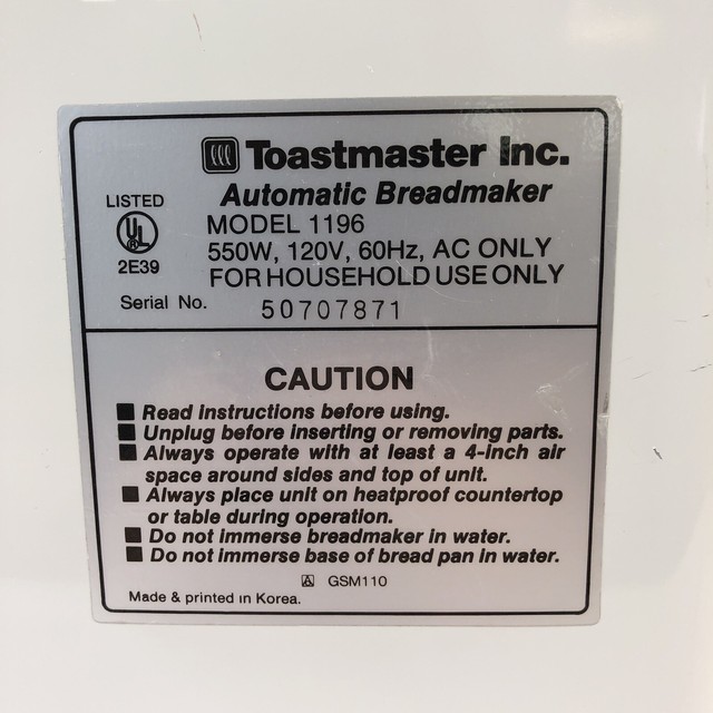 ToastMaster Automatic Bread Maker Machine Oven Model 1196 for sale ...