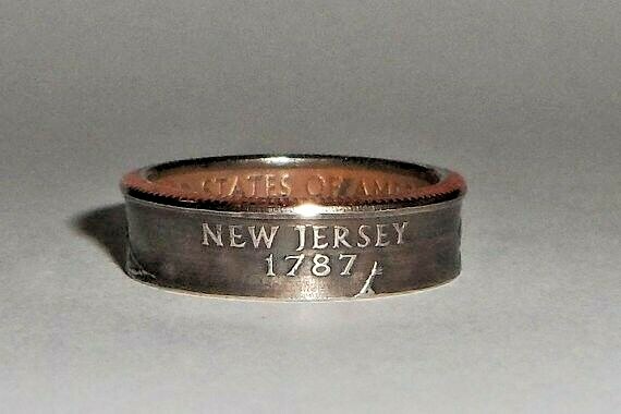 "Sealed" NEW JERSEY US STATE QUARTER handmade coin ring or pendant size ...
