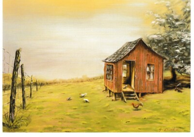 Brand new George Losch art postcard Mom's Hen House rural scene Juniata ...