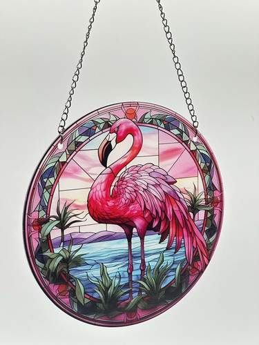 PINK FLAMINGO ACRYLIC FLAT 2-D Hanging Suncatcher EMBOSSED DESIGN ...