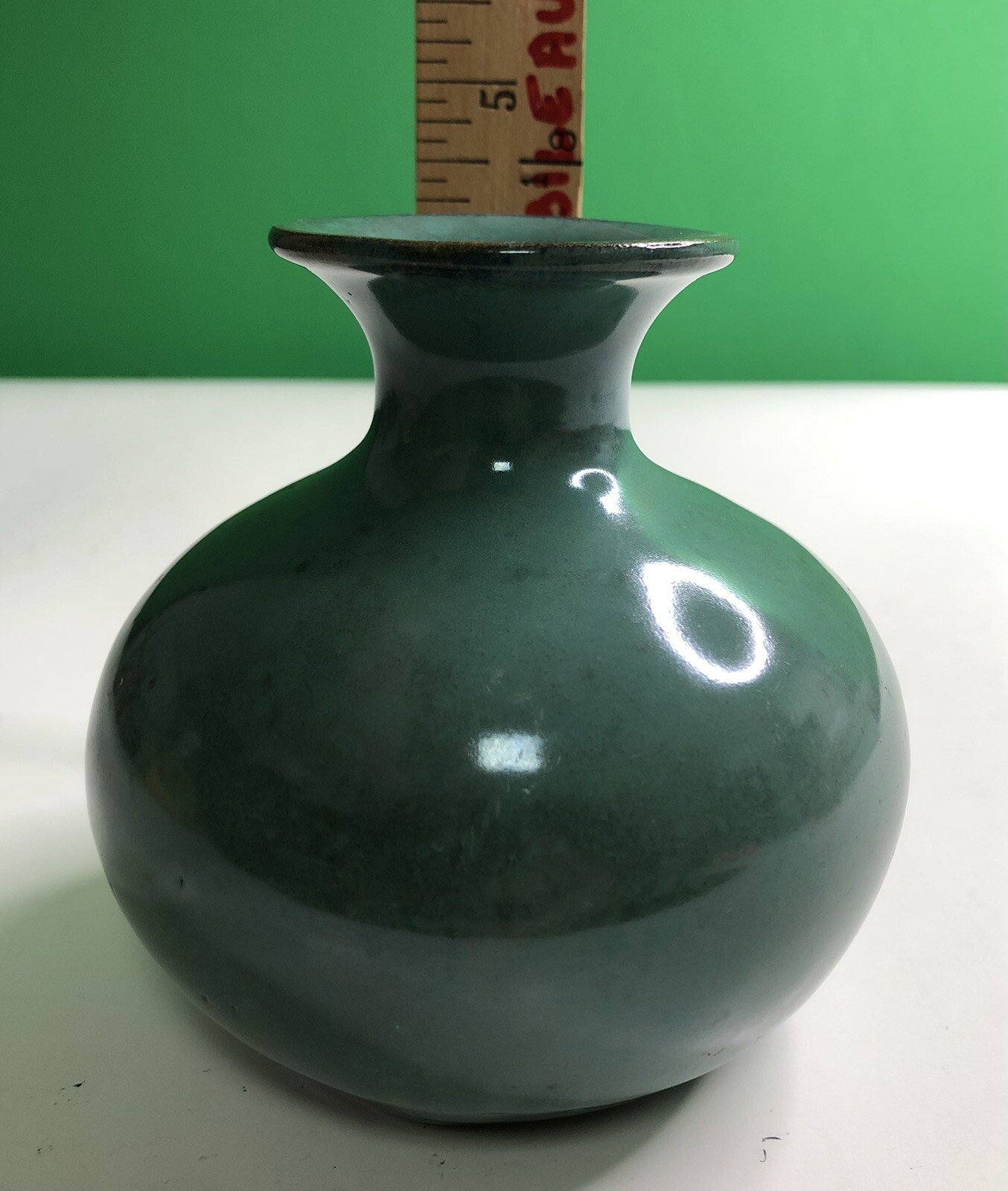 Vintage W. J. GORDY Pottery VASE Hand Made Thrown Green Glaze Verdi ...