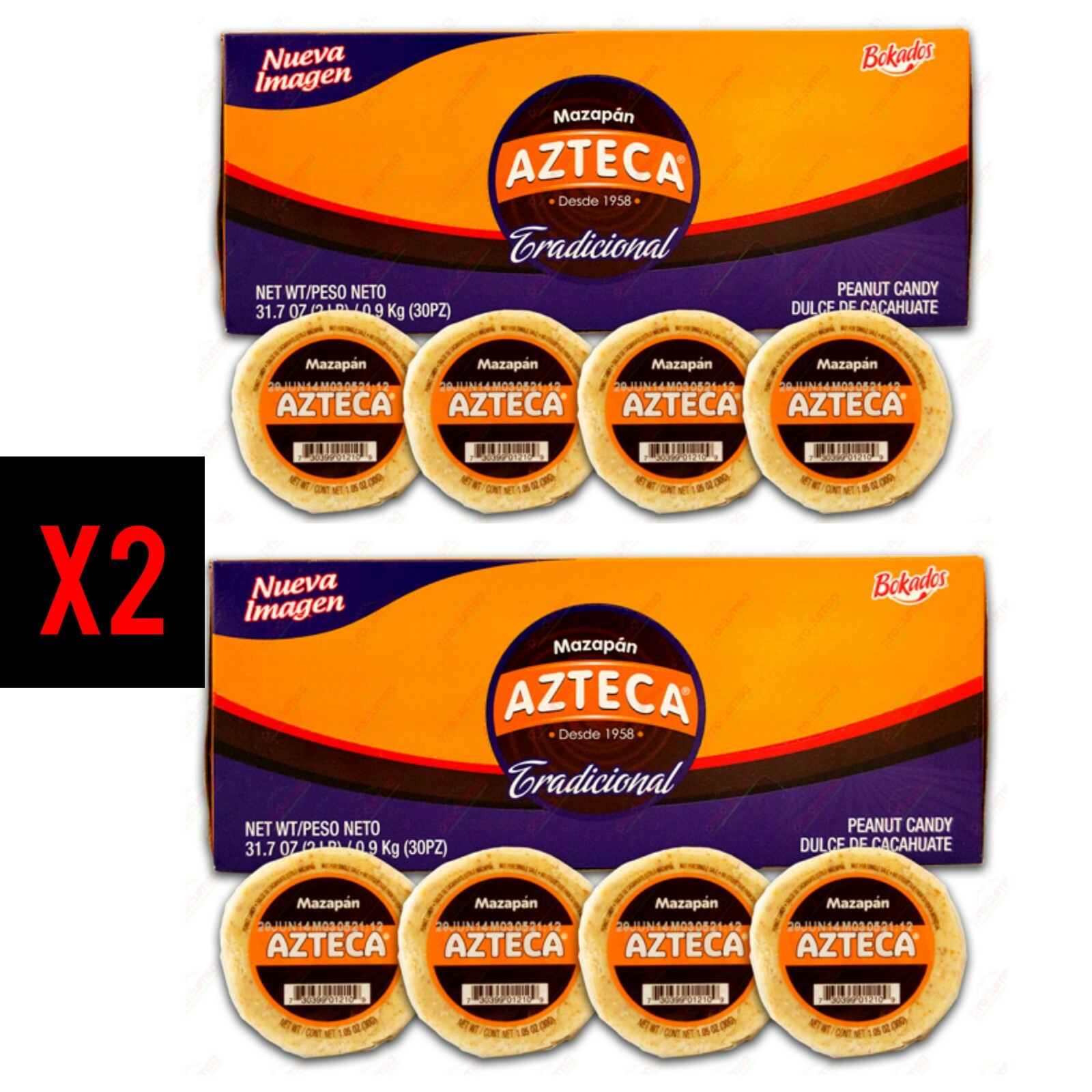 X2 PACK Aztec Mazapan 30 piece eac 31.75oz each box Peanut Candy ...