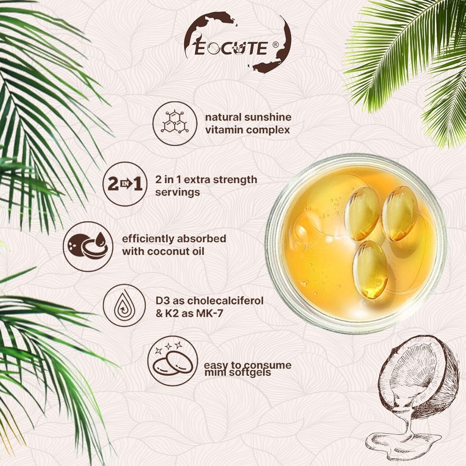 Vitamin D3 K2 Softgel 300 Capsules Extra Strength D3 K2 Supplements USA ...