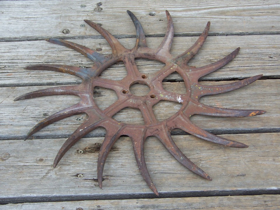 .Spiked Cast Iron Rotary Hoe Tiller Lawn Garden Rustic Steampunk ...