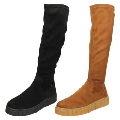 Ladies Rieker W1080 Knee High Platform Wedge Boots | eBay Australia