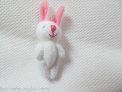 MINIATURE TINY SMALL JOINTED 3.5cm TALL WHITE & PINK BUNNY RABBIT DOLL ...