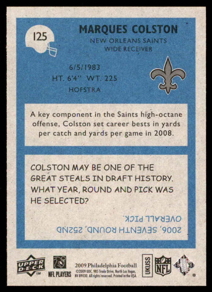 2009 Upper Deck Philadelphia #125 Marques Colston New Orleans Saints | eBay
