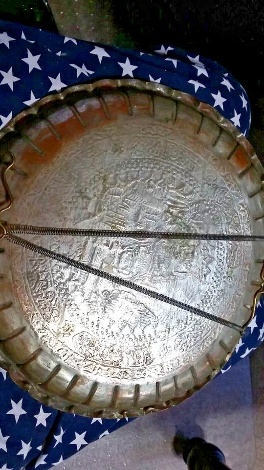 Antique Copper Tray Plate Engraved Repousse Middle Eastern Persian ...