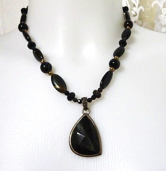 Signed BARSE 925 Sterling Silver Iridescent Black Stone & Tiger Eye ...