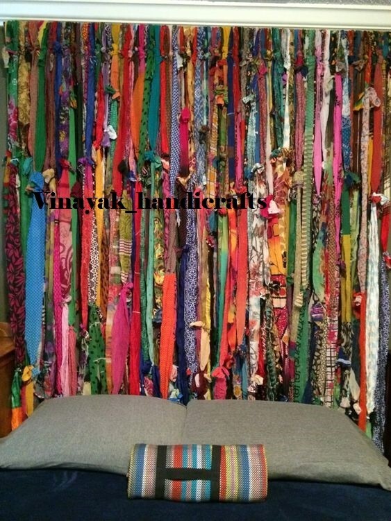 100 Strands, Bohemian gypsy rag Window Bohemian Valance Indian Backdrop curtains | eBay
