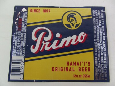Primo Beer Bottle Label Hawaii's Original Beer Hawaii Brewing Retired ...