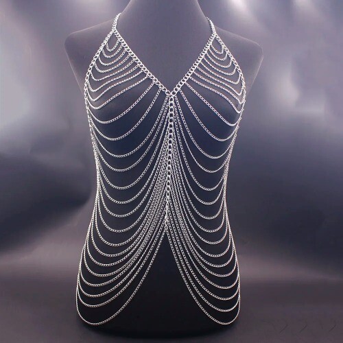 Sexy Metal Body Chain Dress Bling Nightclub Backless Body Chains Bra ...