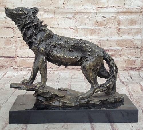 Western pure Bronze ART sculpture Statue wolf snarl genus Canis animal ...