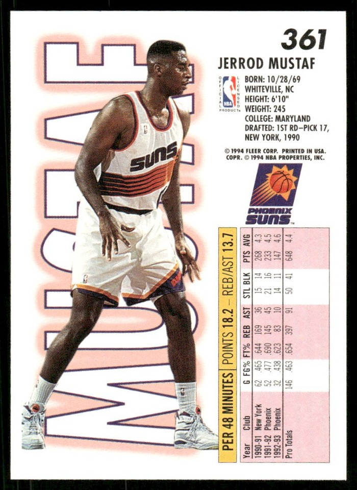 Jerrod Mustaf 1993-94 Fleer Basketball #361 - Phoenix Suns | eBay