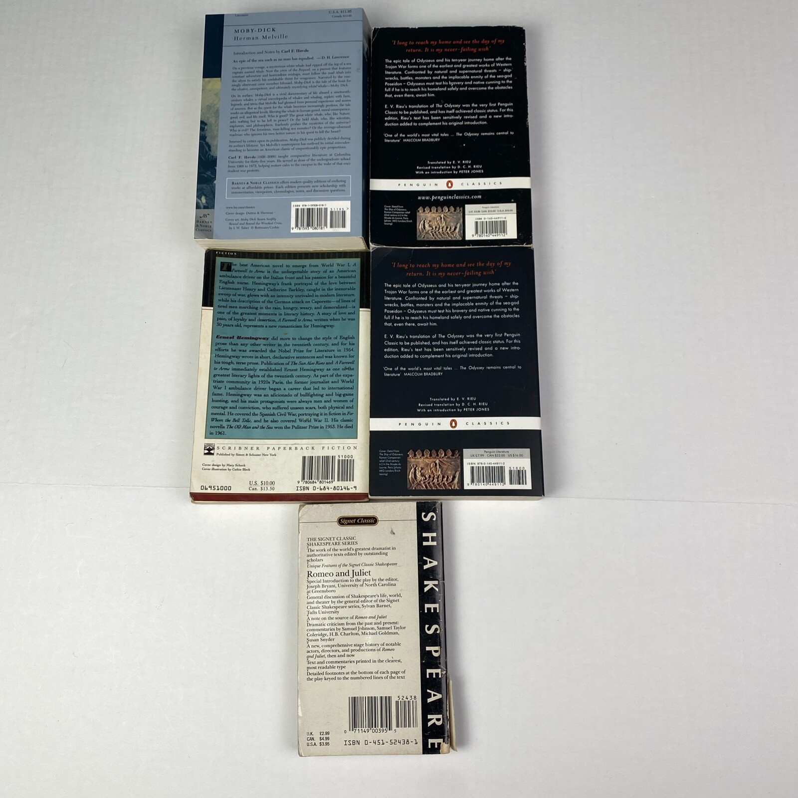 Classic Novels Paperback Book Lot Odyssey Shakespeare Farewell Arms ...
