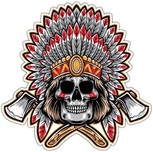 Native American Chief Indian Tomahawk Skull Car Bumper Window Sticker ...