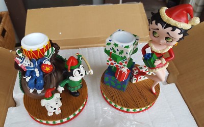 NW RARE RETIRED DANBURY MINT BETTY BOOP candle sticks Santas helper 2 ...
